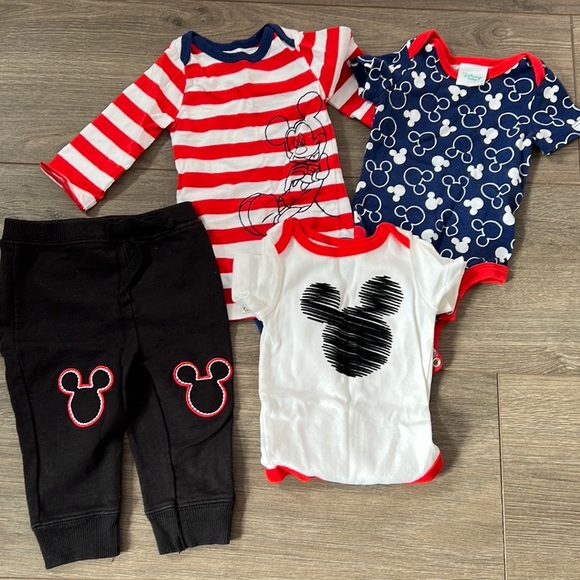 Disney | One Pieces | Mickey Mouse Onesies 4pc Size 3 Mos | Poshmark